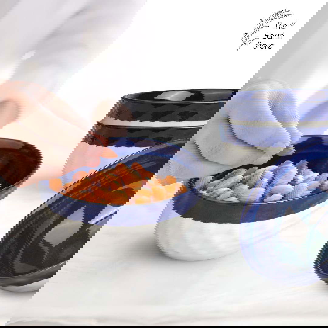 Studio Pottery Dual Tone White Blue Ceramic Snack Bowls Set of 4 – The ...