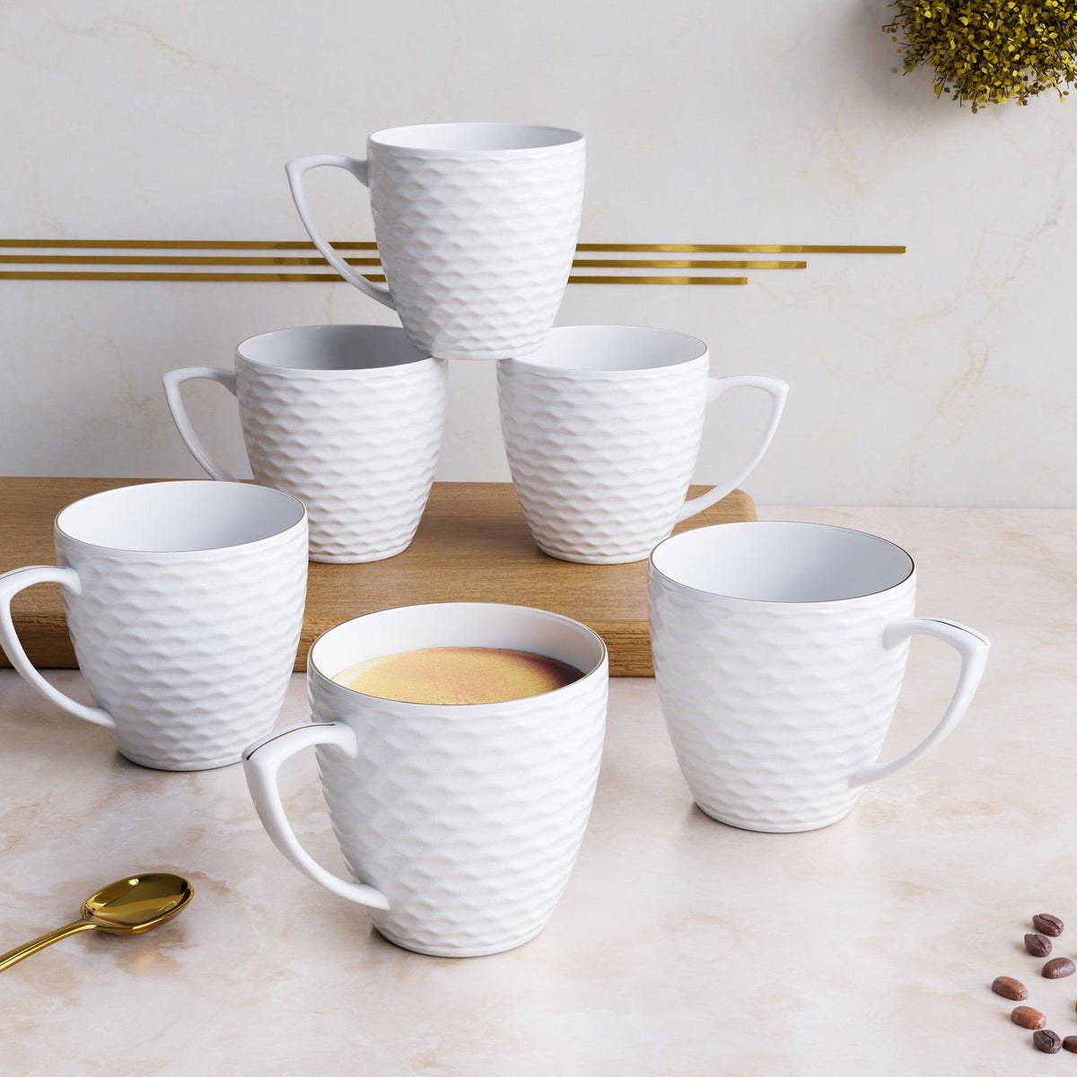White Wavy Edge Tea Cup Set Of 6 – The Earth Store